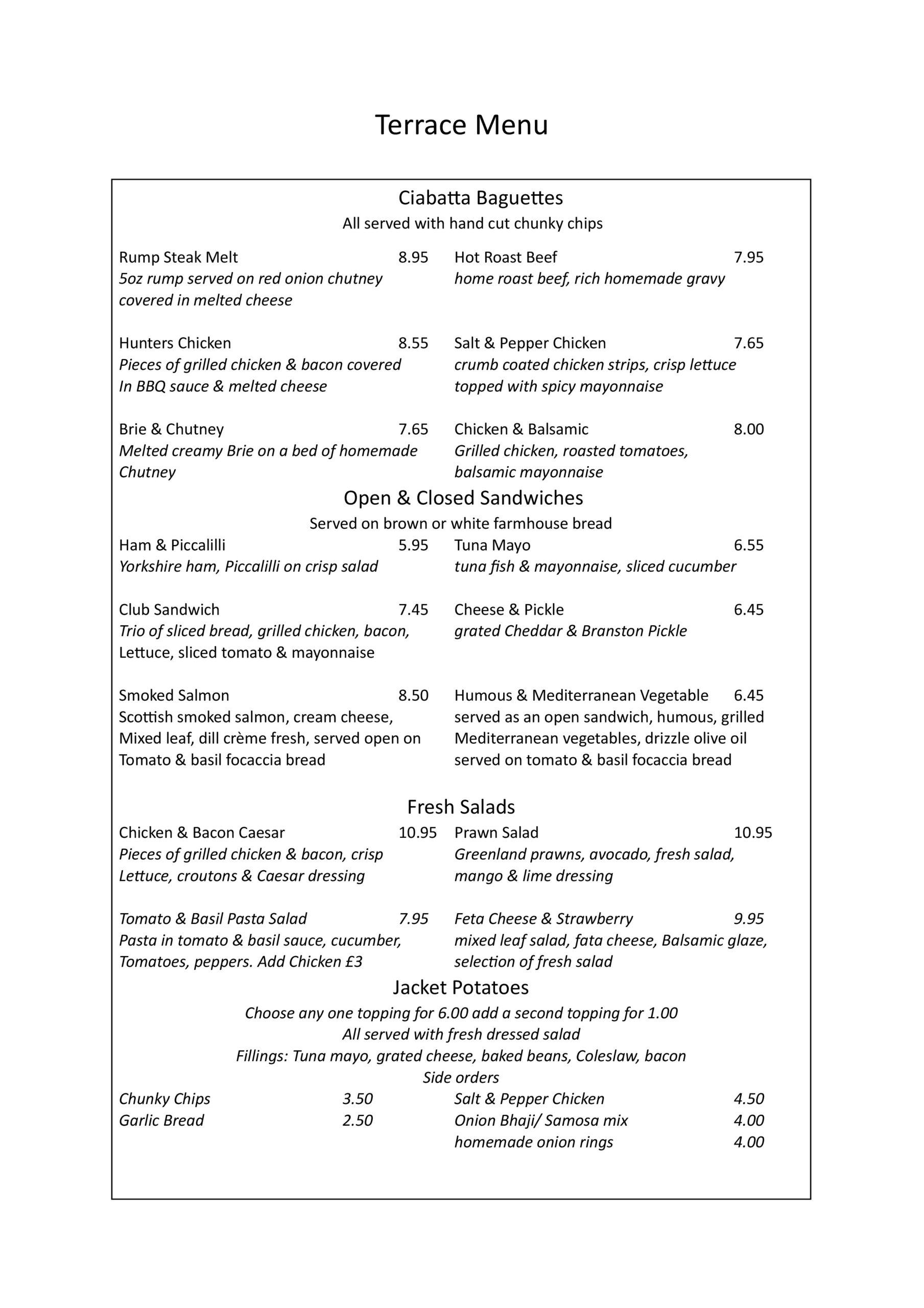 Menu - The Gascoigne Arms